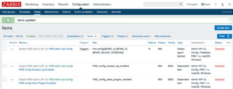 FileMaker Server Monitoring with a FileMaker Zabbix Configuration