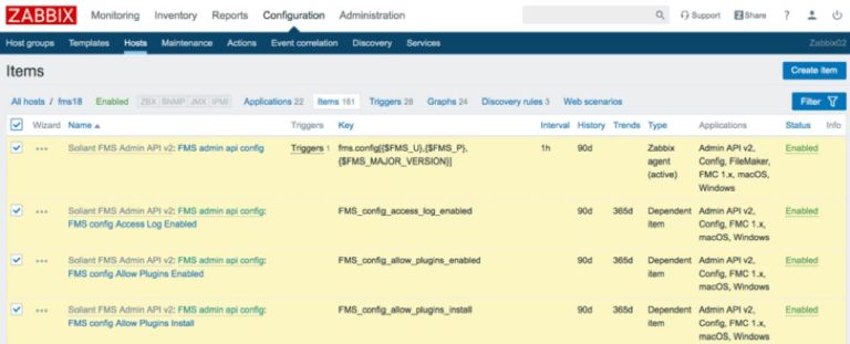 FileMaker Server Monitoring with a FileMaker Zabbix Configuration