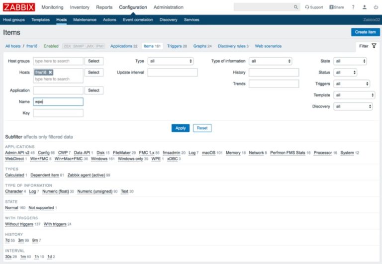 FileMaker Server Monitoring with a FileMaker Zabbix Configuration