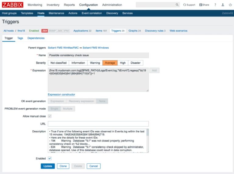 FileMaker Server Monitoring with a FileMaker Zabbix Configuration