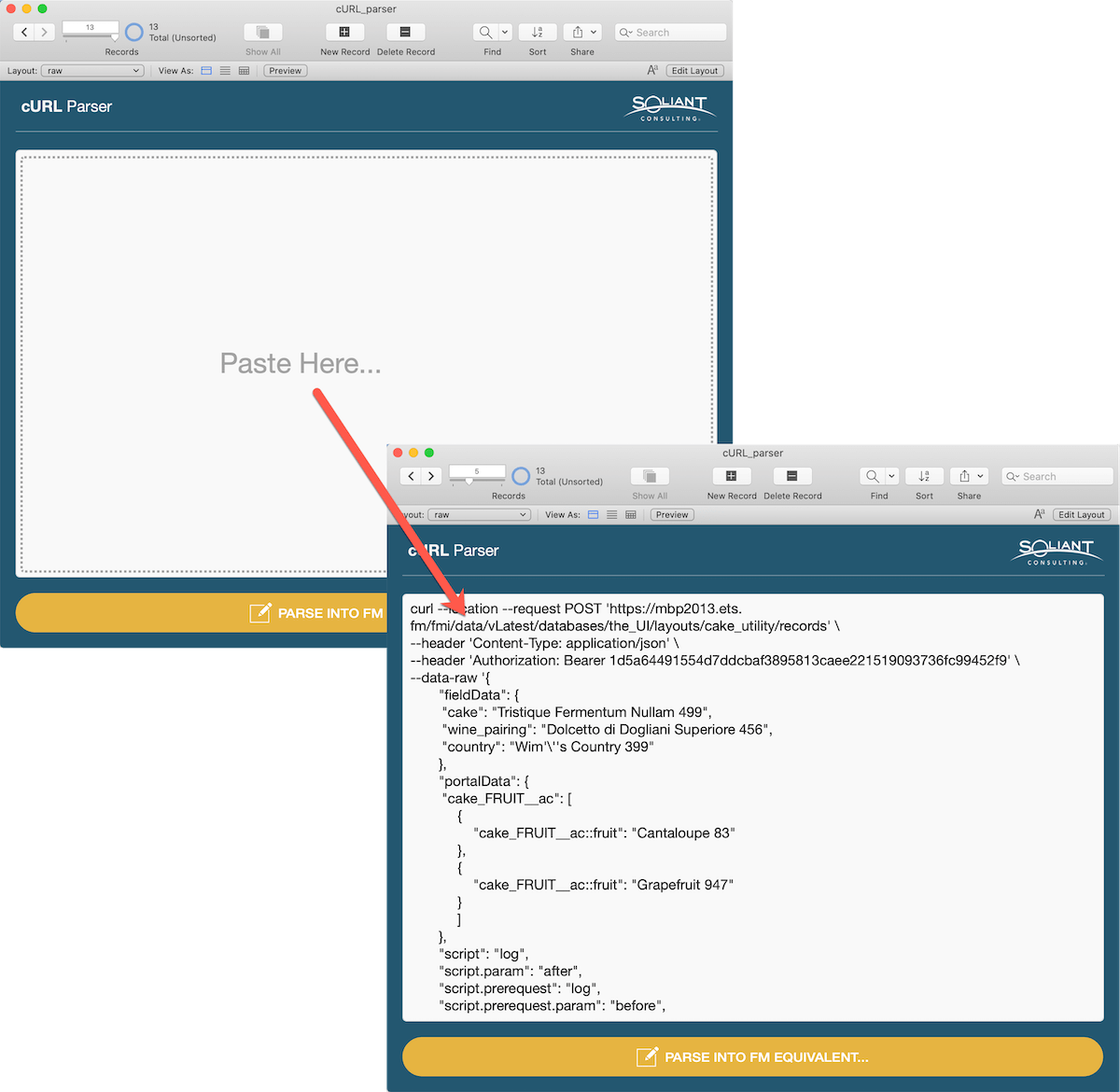 Translating Auto Generated Curl To Filemaker Curl